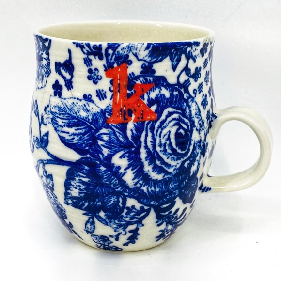 Anthropologie | Dining | Anthropologie Homegrown K Monogram Blue Floral ...